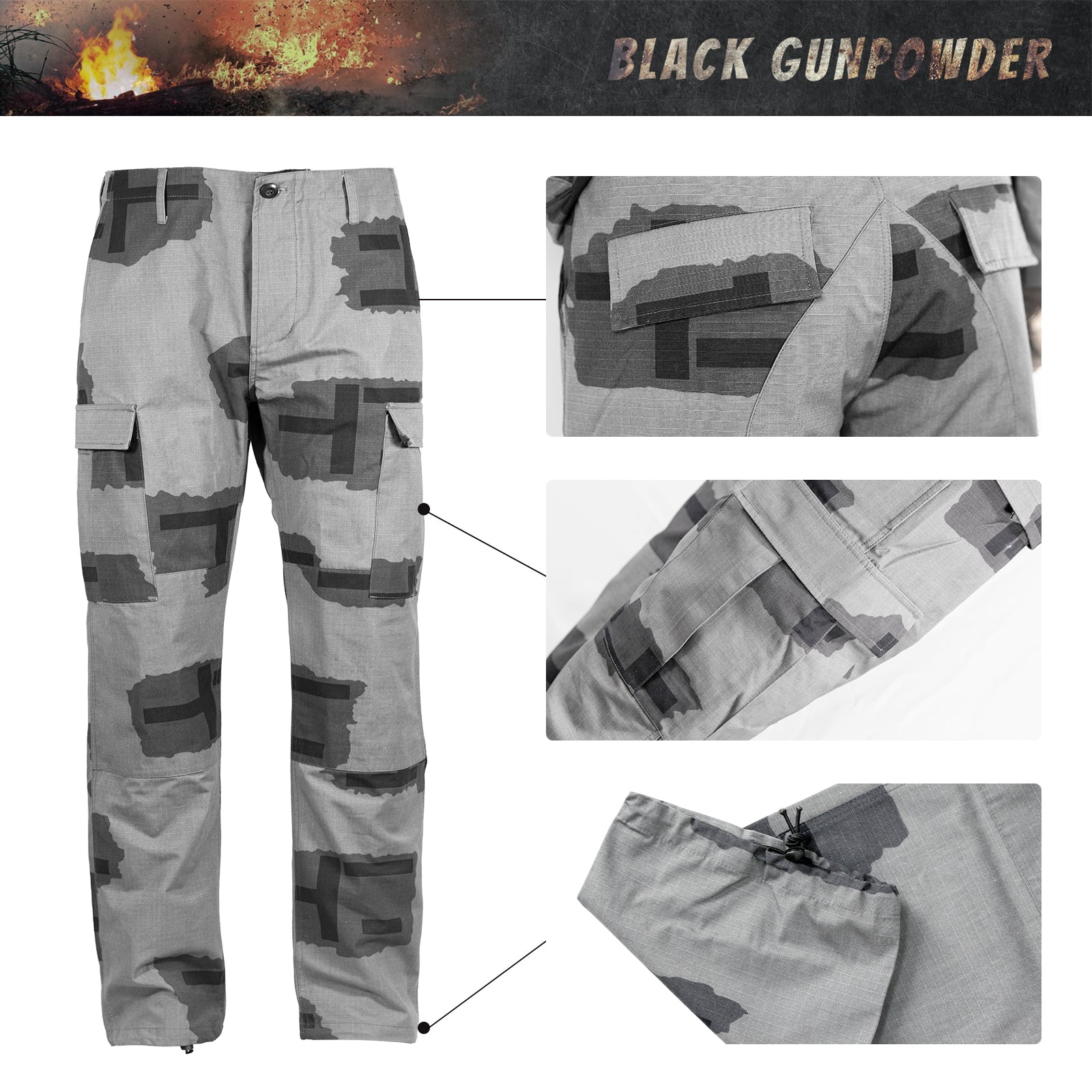 Black Gunpowder BDU Uniform Pants Men Tactical Camo Military Paintball ...