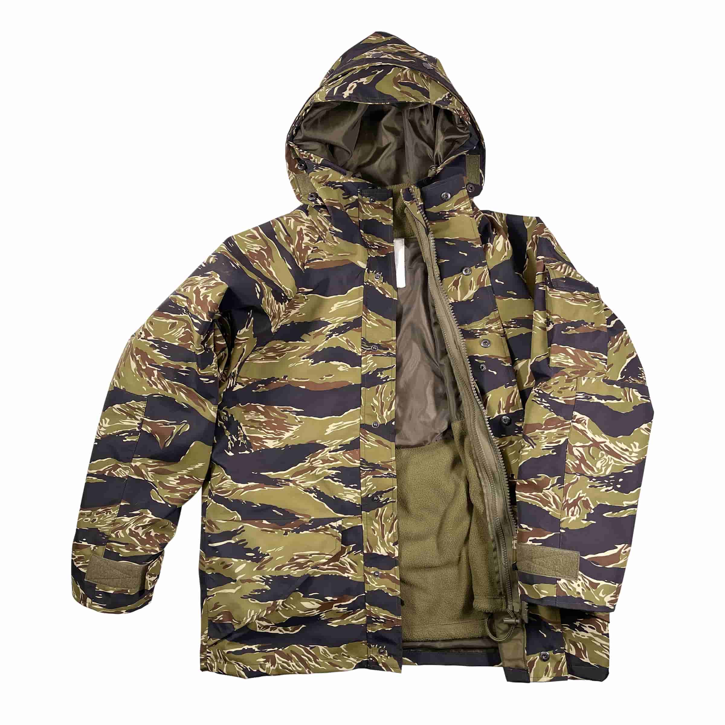 Black Gunpowder Tiger Stripe Hooded Windproof Field Jacket With Detach ...